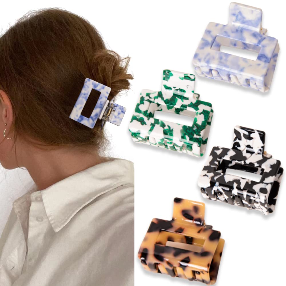 Bolonar 4PCS Hair Clips Set - Small Neutral Color Matte Claw Clips for Thin and Thick Hair, 2 Square Hair Accessories for Women