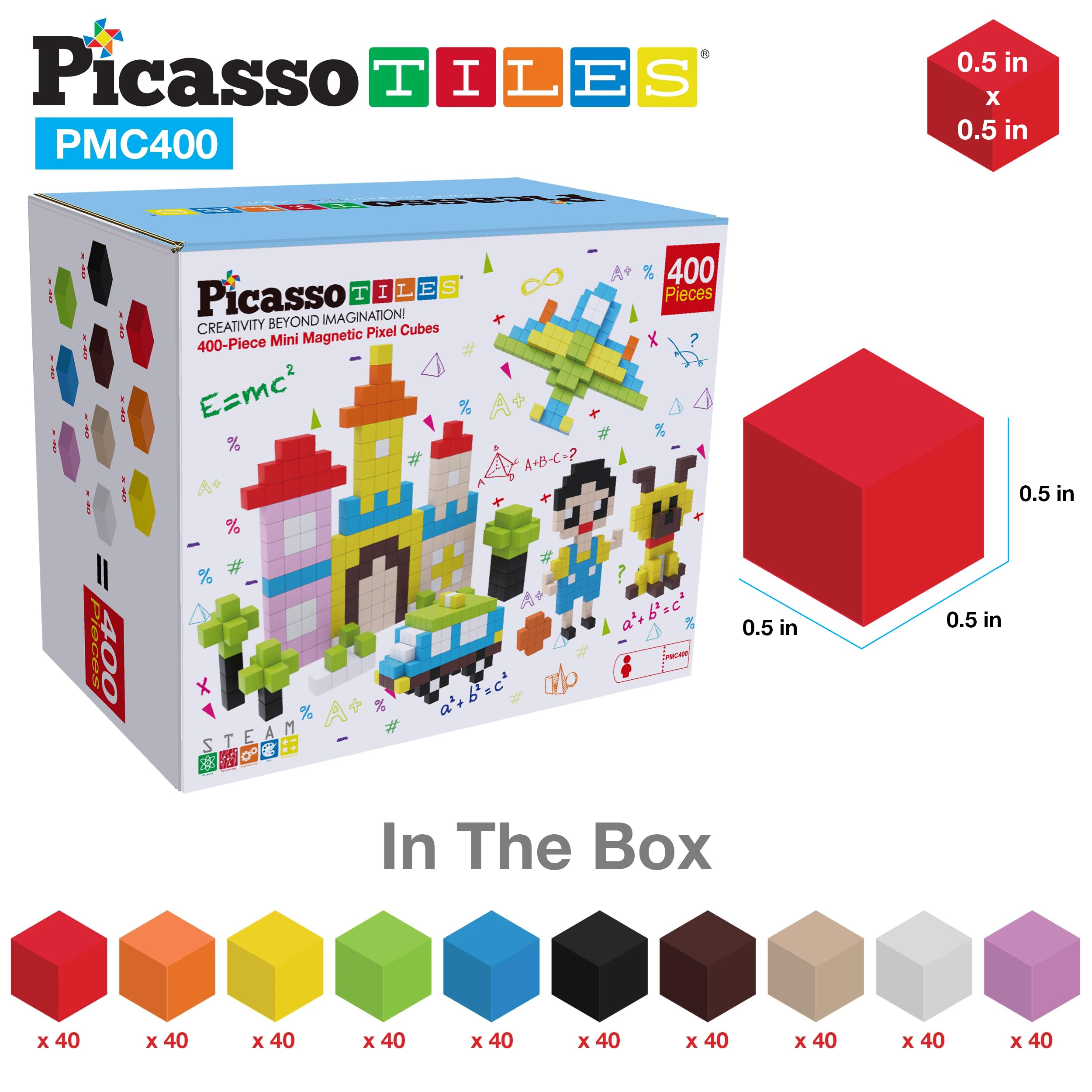 Picasso Cubes 0.5β Pixel Magnetic Puzzle Cube 400 Piece Mix & Match Sensory Toys STEAM Education Learning Building Block Magnets Children Construction Toy Set Stacking Magnet Creative Kit PMC400