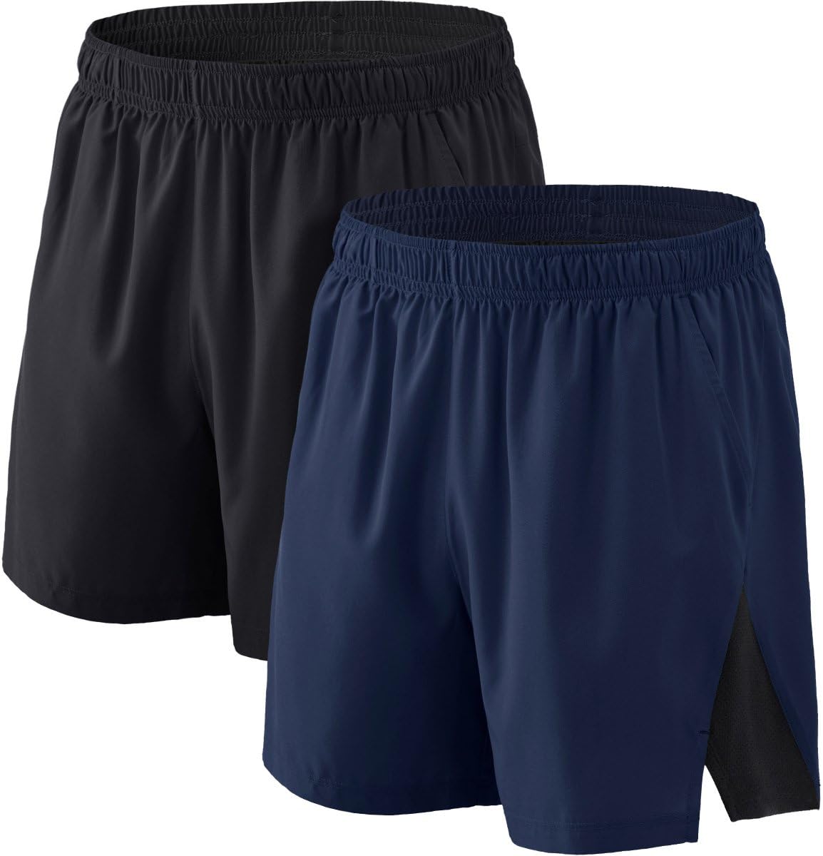 ATHLIO Men's Active Running Shorts, Exercise Workout Shorts, Quick Dry Mesh Sports Athletic Shorts with Pockets, 5 Inches Black/Navy, Large