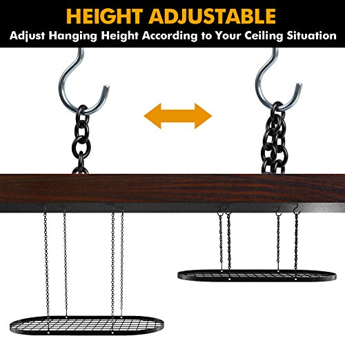 Vdomus Hanging Pot Rack Organizer - Heavy-duty Ceiling Pot Rack Storage - Mounted Kitchen Overhead Pots Holder - Multi-Purpose Kitchen Cookware, Utensils Hanger - 15 Hooks, 33 x 17 inches