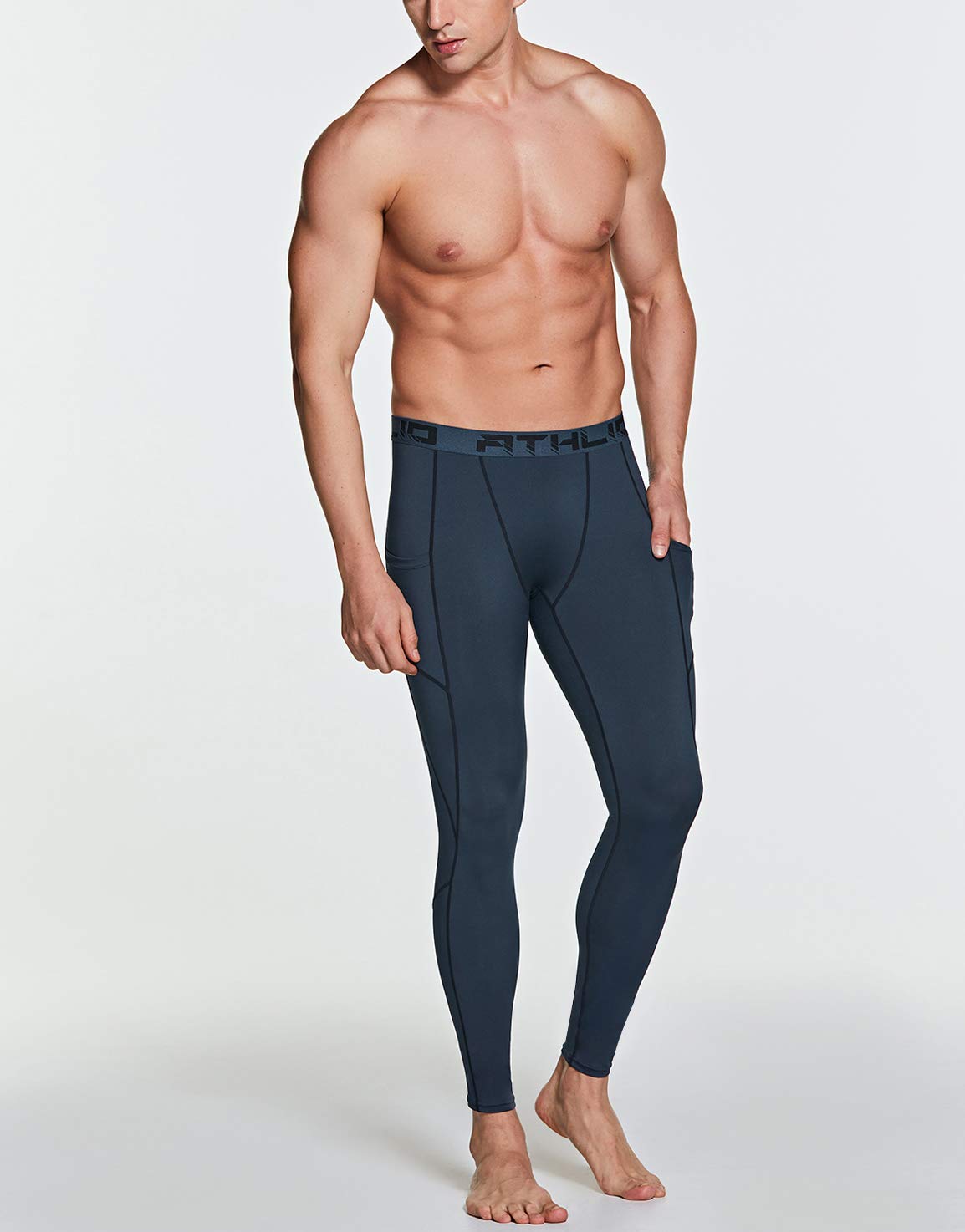 ATHLIO Men's Compression Pants Running Tights Workout Leggings, Cool Dry Technical Sports Baselayer, Active 2pack Pants White/Black, Medium
