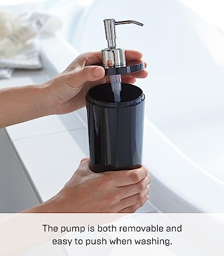 Yamazaki 2929 Tower Shampoo Dispenser Contemporary Bottle Pump for Shower, Round, Black & Silver