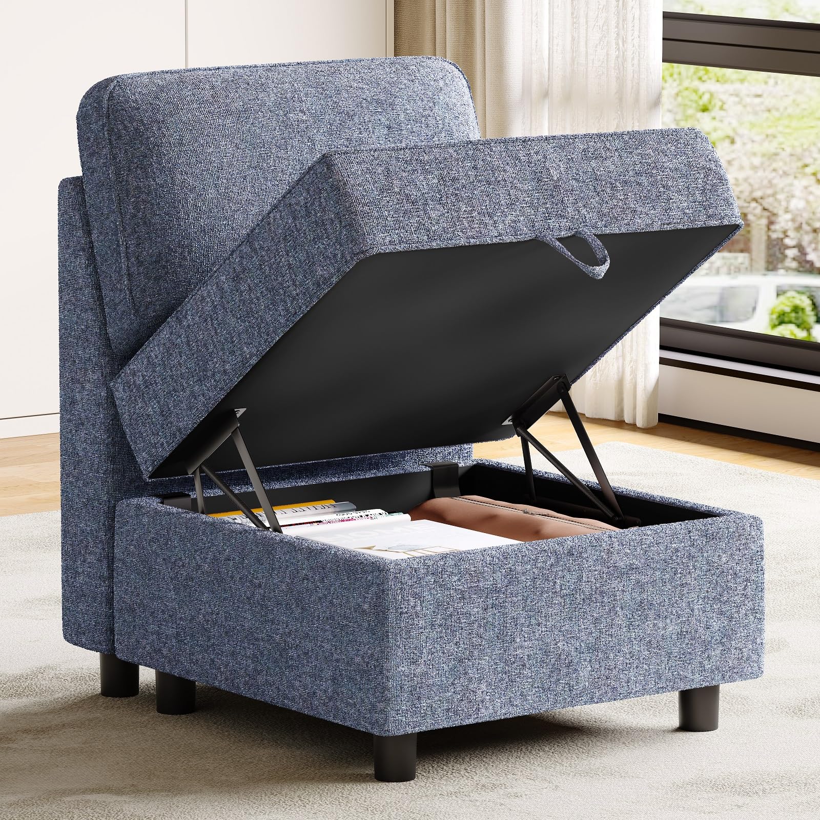 beyond SMART Middle Module for Modular Sectional Sofa, Customizable Sectional Sofa Couch，Accent Armless Chair with Storage Seat, Sectional Couches for Living Room,Navy Blue