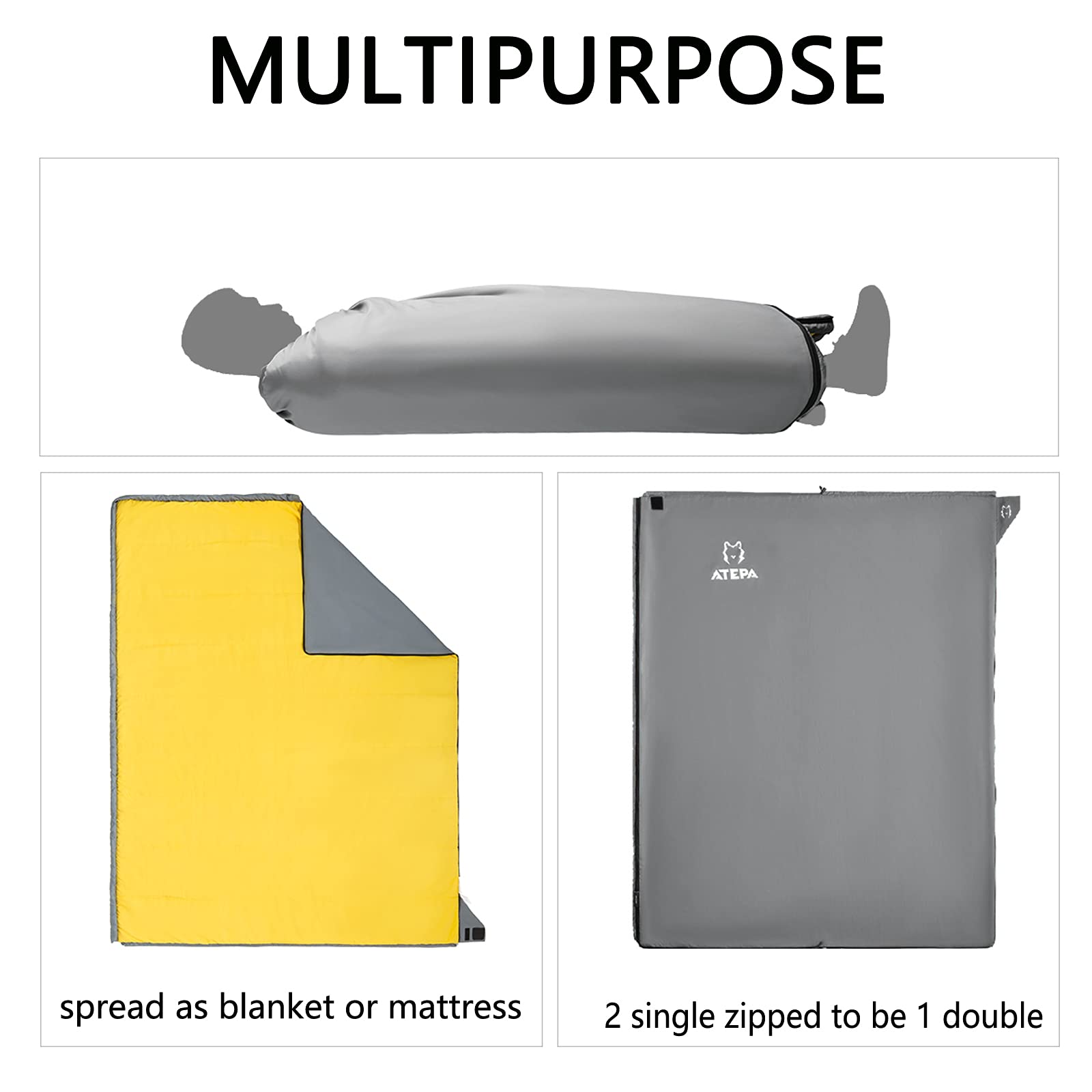 ATEPA 3 Season Camping Sleeping Bag Lightweight Sleeping Bags for Adults Portable Envelope Backpacking Sleeping Bags for Indoor & Outdoor Traveling Hiking