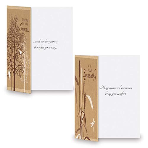 Kraft Sympathy Greeting Cards - Set of 8 (4 designs), Large 5" x 7", Sympathy Cards with Sentiments Inside, Includes White Envelopes…