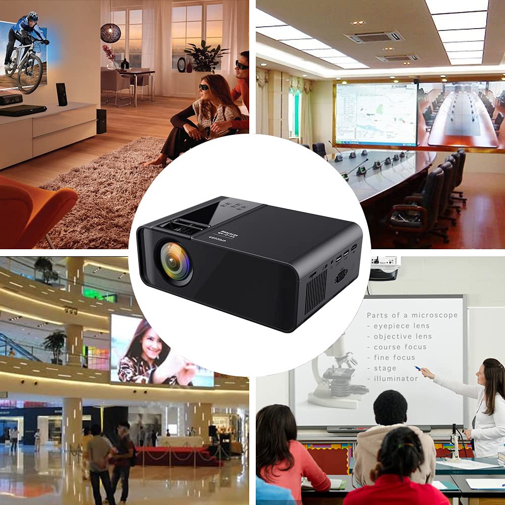 ASHATA Portable HD Projector, 150'' 3D HDMI Video Projector with Holder and Remote Control, Support Dual USB HDMI VGA AV Interface Compatible with TV Stick, Laptop, for iOS, for Android Black