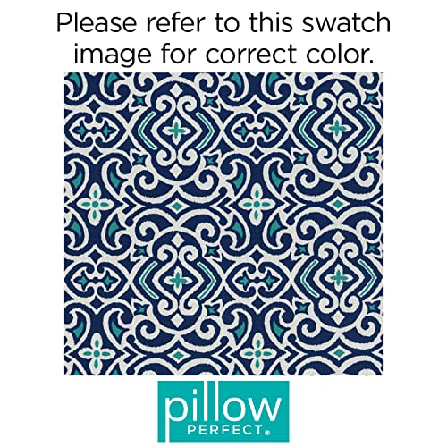 Pillow Perfect Outdoor/Indoor New Damask Marine Square Corner Chair Cushion, 1 Count (Pack of 1), Blue