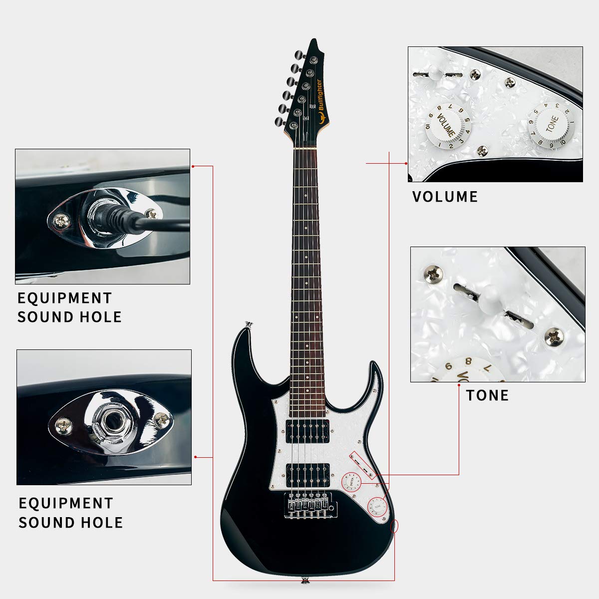 Kids Electric Guitar 34 Inch Beginner Professional Grade Starter Kit Student Single Roll System Electric Guitar with Carring Bag Spare String Cable Picks Tunner and Shoulderstrap,Black