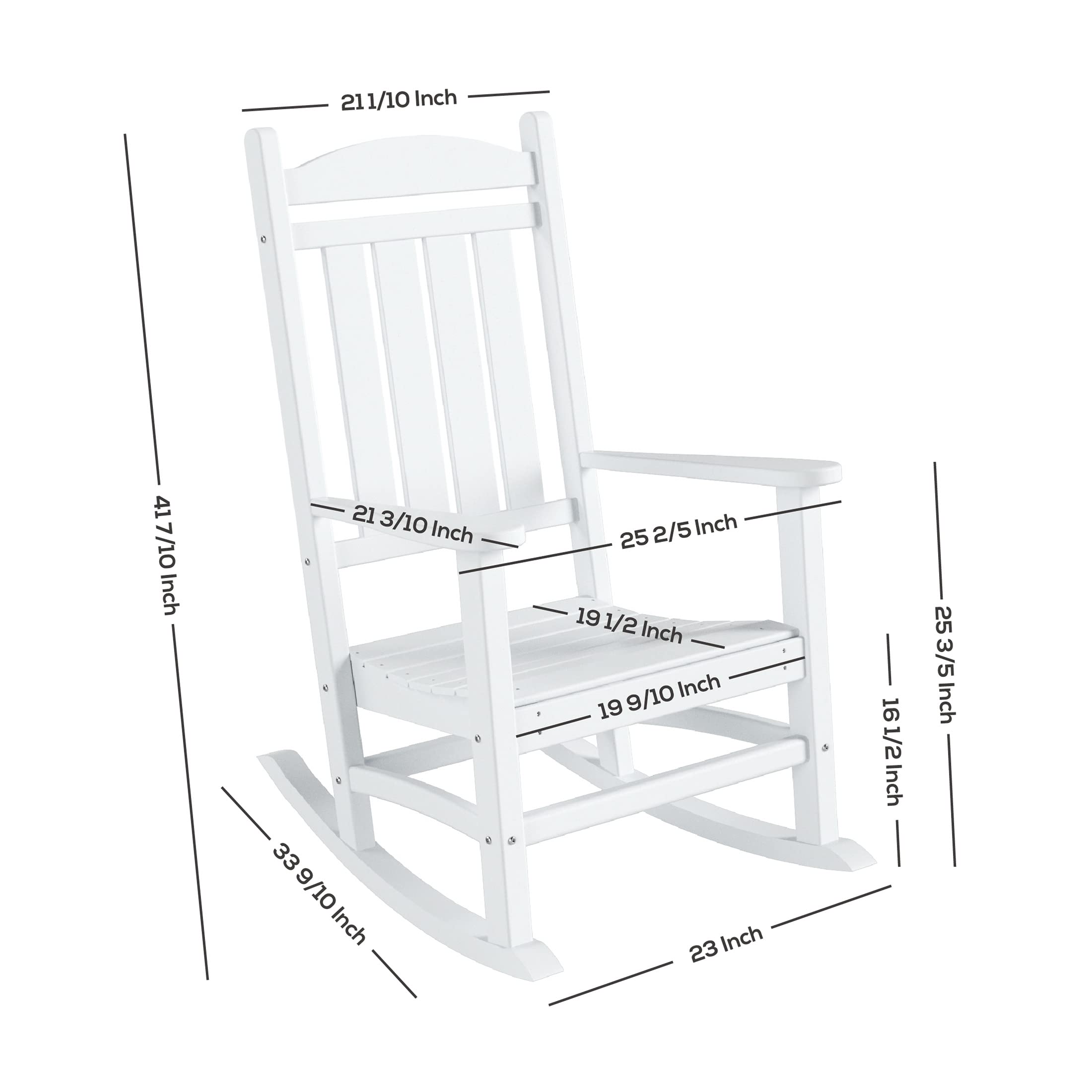 Costaelm Paradise Classic Adirondack Plastic Outdoor Porch Furniture Rocking Chair High Back HDPE Poly Lumber, Gray