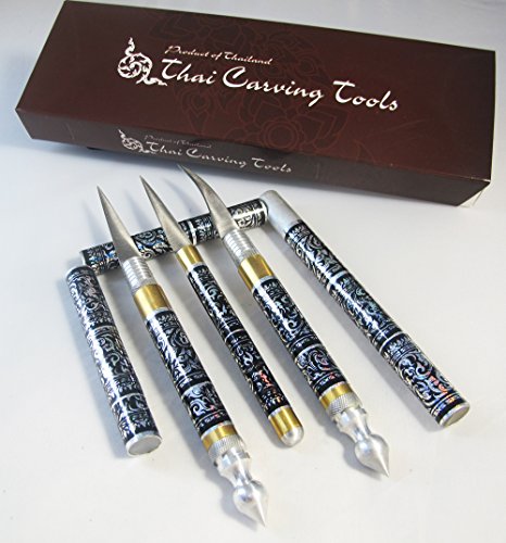 SET 3 THAI FRUIT AND SOAP CARVING KNIFE KNIVES BRASS HANDMADE BLACK COLOR