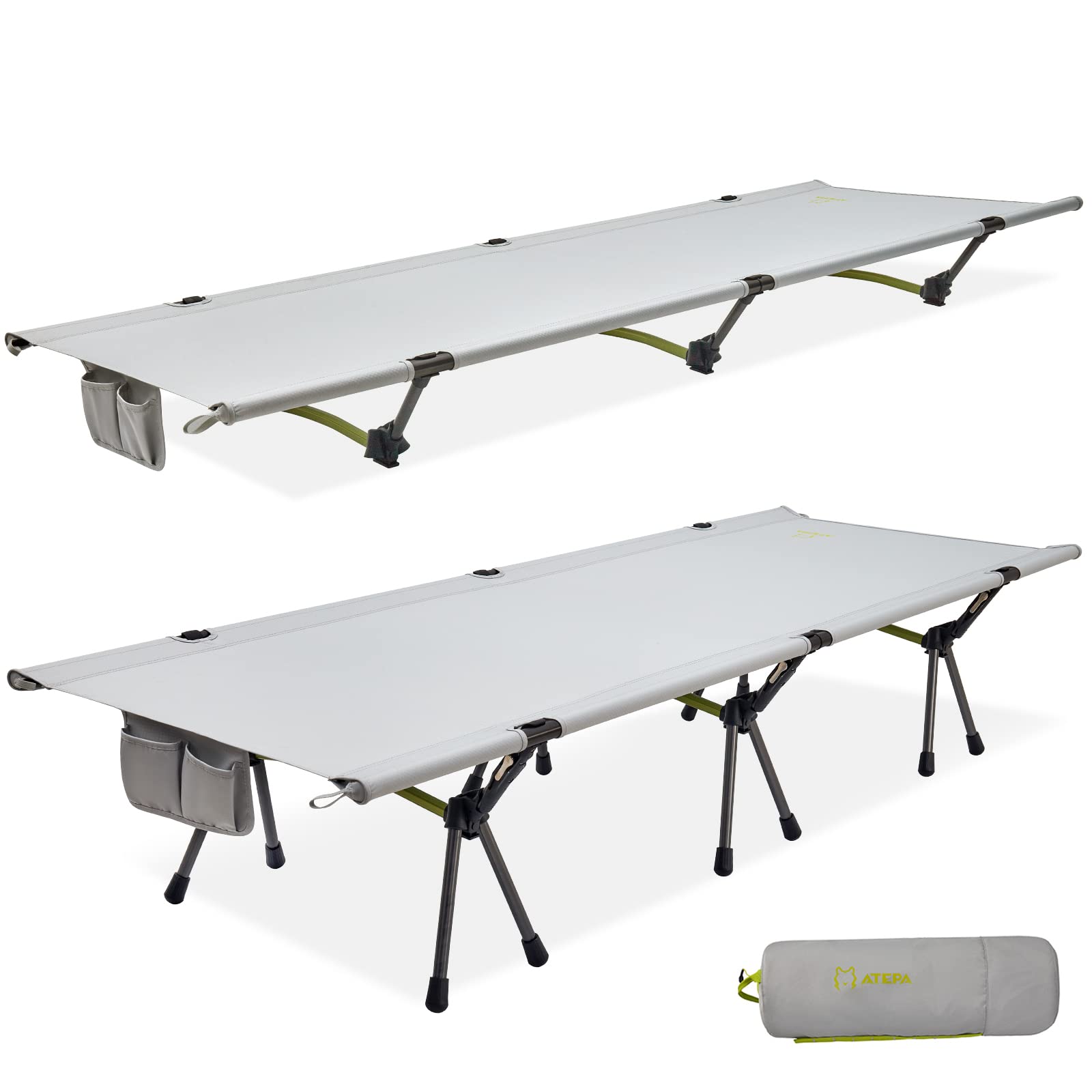 ATEPA Heavy Duty Lightweight Folding Camping Cot Bed, Height Adjustable Foldable Portable Sleeping Cot for Adult, Patio, Beach, Hiking, Camping, Travel, Office Nap, Outdoor, Support 330lbs