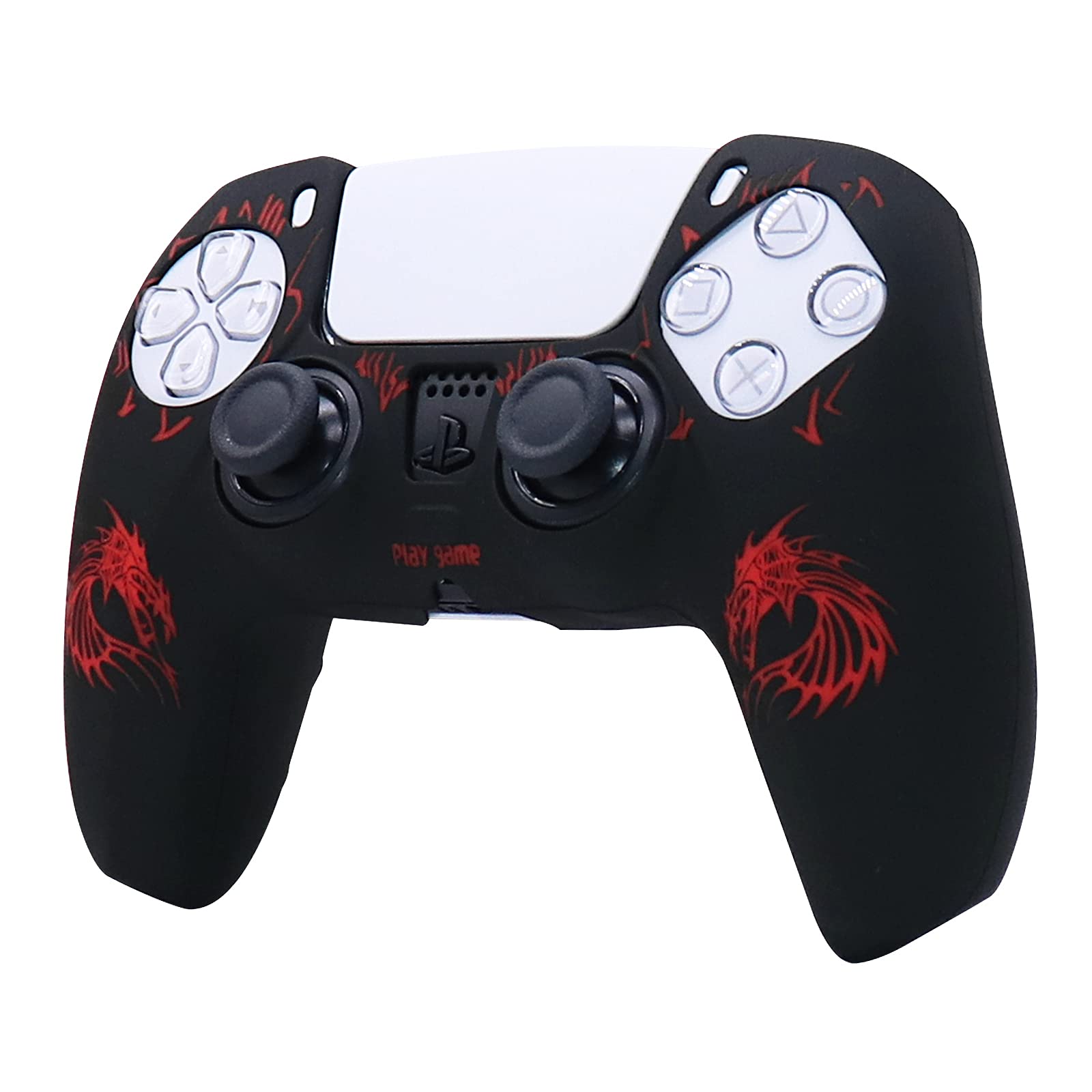 HLRAO silicone case with laser engraved dragon (radiation) for PS5 controller + x2 laser dragon pattern thumb grips and 8 thumb grips.