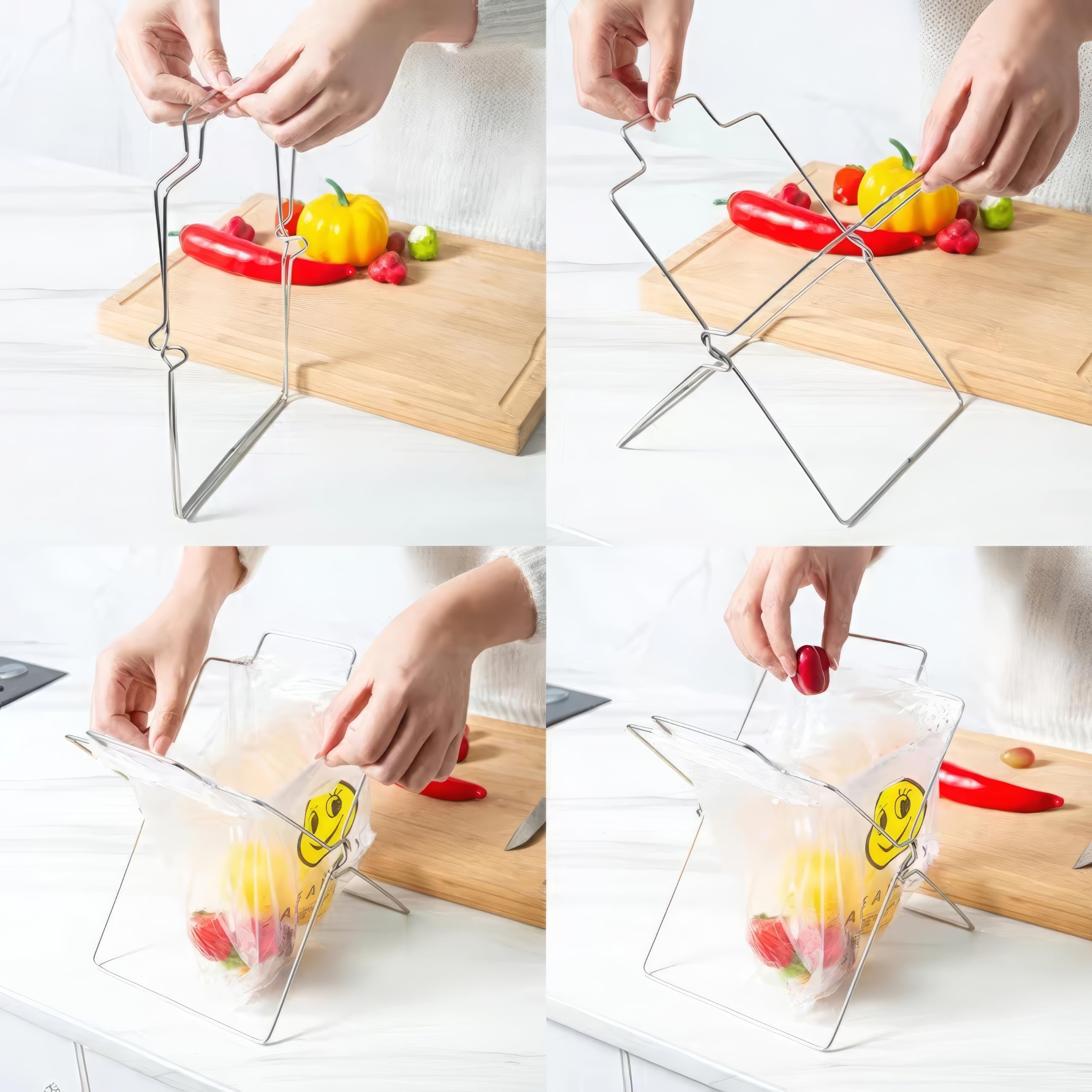 SUPKID grocery bag holder-Stainless- Steel Foldable-ideal for Kitchen Office and outside - Garbage Support Rack with Towel Hanging Rod -Medium