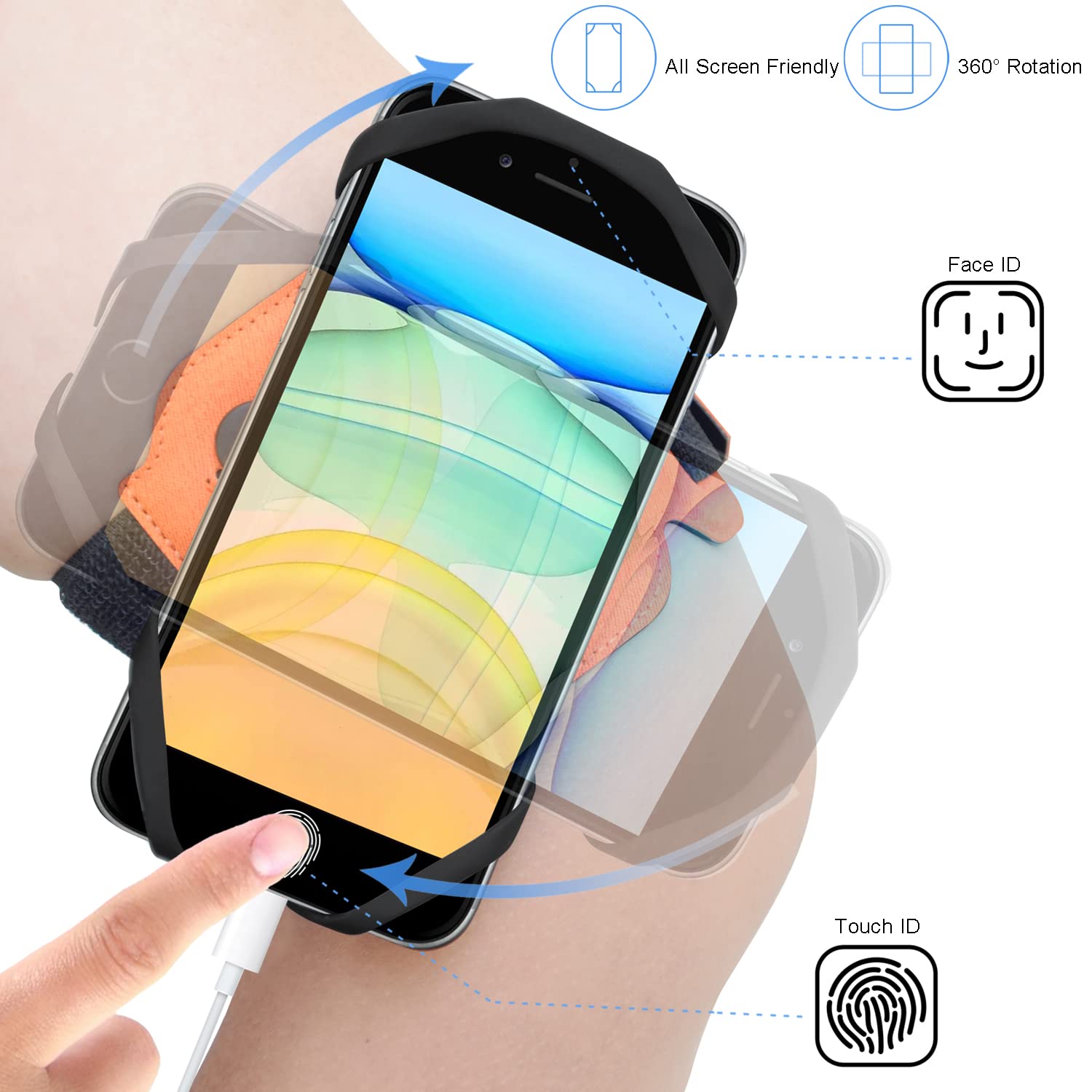 Bidook Armband Case Running Phone Holder 360° Rotatable Hiking Rowing Mountaineering Biking Phone Arm Band for iPhone 14 13 12 11 Pro Max Mini SE Xs XR X 8 7 Plus Samsung LG Google Pixel Motorola
