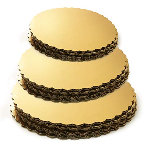 Set of 18 - Gold Cake Board Rounds, Circle Cardboard Base, 6, 8 and 10-Inch. Perfect for Cake Decorating, 6 of Each Size