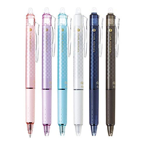 Pilot Frixion Knock Ball Retractable Erasable Gel Ink Pen, Design Series Chequered Pattern, Black Ink,0.5mm, 6 Designs Set