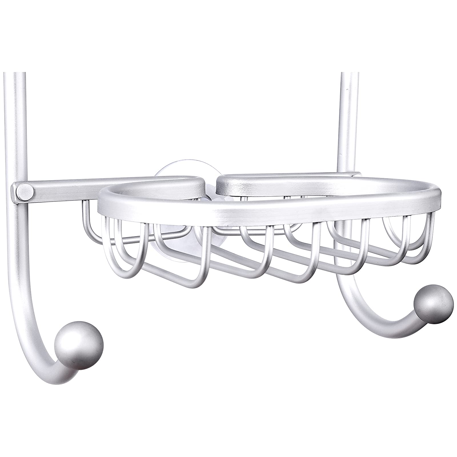 Dailyart Hanging Shower Caddy, Shower Head Caddy Hanging Storage Organizer over the Shower Head Aluminum Shampoo Holder with Extra Basket Hanging Shower Rack, Silver, 11.8" x 4.7" x 25"
