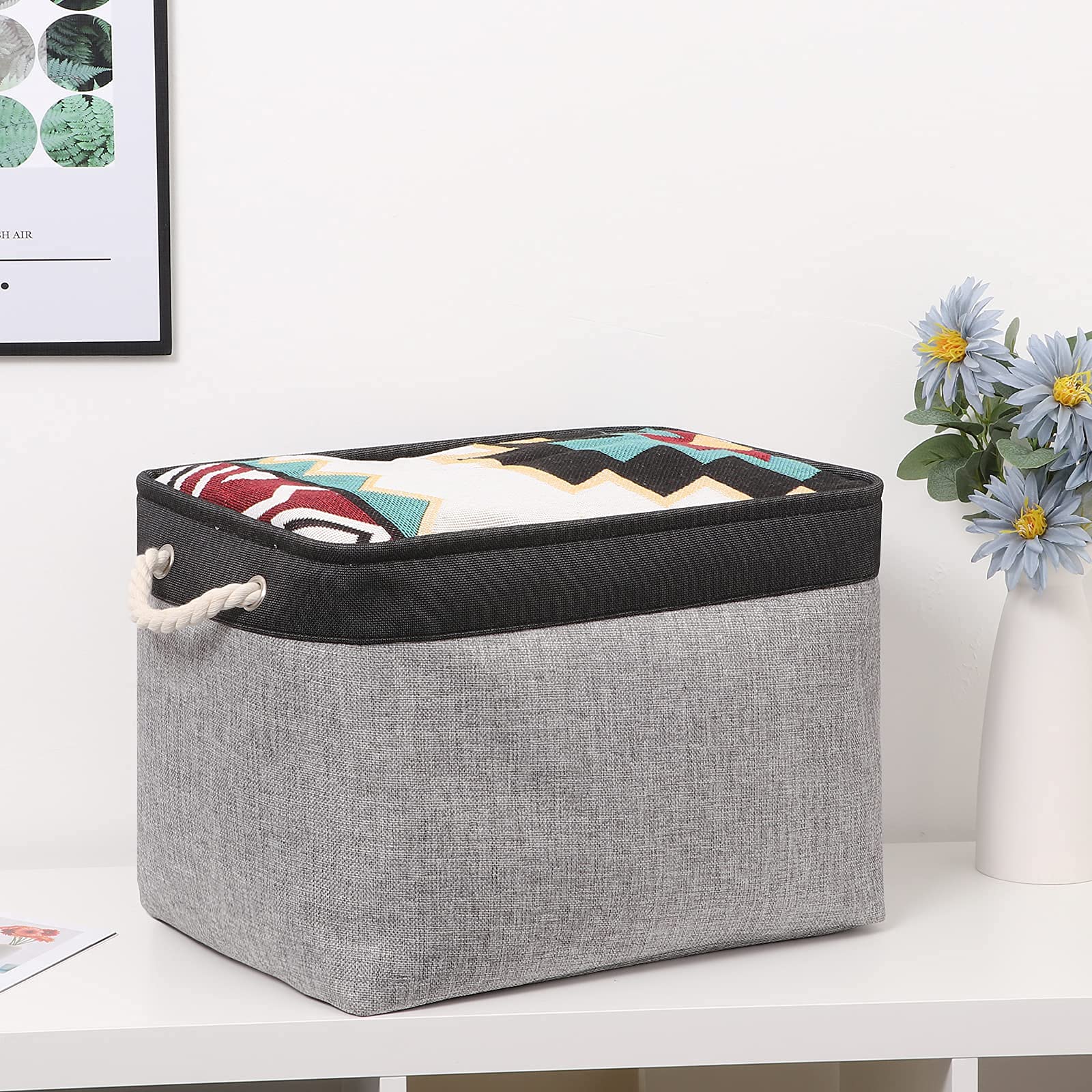 Bidtakay Baskets Set Fabric Storage Bins-Black&Grey Bundled Baskets of 2 Large Baskets 16" X 11.8" X 11.8" + 6 Small Baskets 11.8" X 7.8" X 5"
