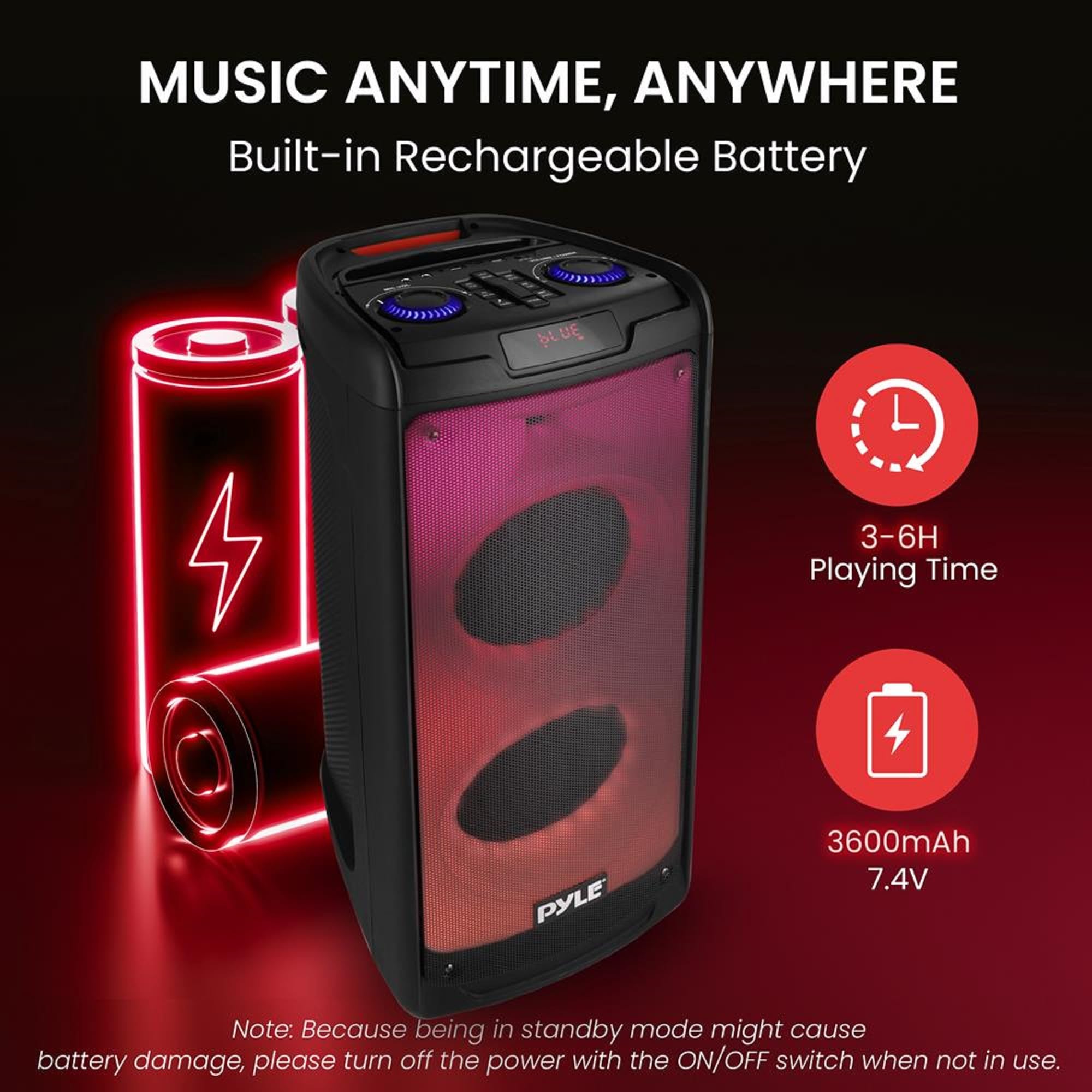 Pyle Portable Bluetooth PA Speaker System - 500W Rechargeable Indoor Outdoor Stereo w/Dual 8β Woofer & Tweeter, Audio Recording, Wireless Microphone, Flaming Light, Radio, MP3/USB/Micro SD, Remote