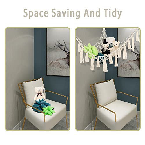 YELIENM Stuffed Animals Net or Hammock with LED Light, 59 inch Toy Hammock Net for Stuffed Animals Corner Hanging Stuffed Animal Storage Stuffed Animal Holder for Nursery Kids Bedroom (White)…