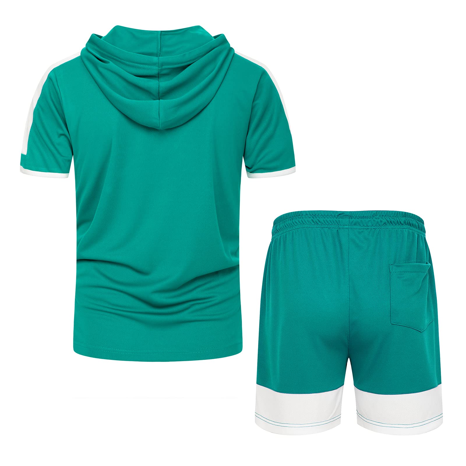 AOTORR Men's Hooded Athletic Tracksuit Set Short Sleeve Running Jogging Athletic Sweat Suits for Summer Green L
