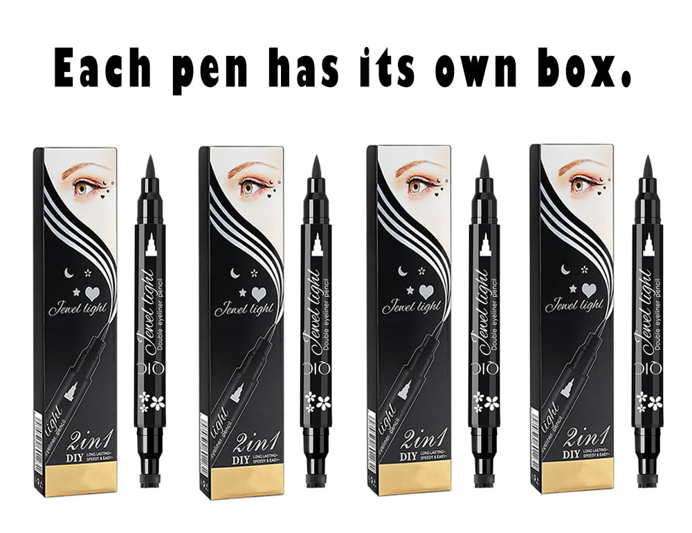 Black Liquid Eyeliner & Stamp Set - 4 PCs Winged Eyeliners and 4 Shapes Stamps, Dual ended 2-in-1 Eye Makeup Pen