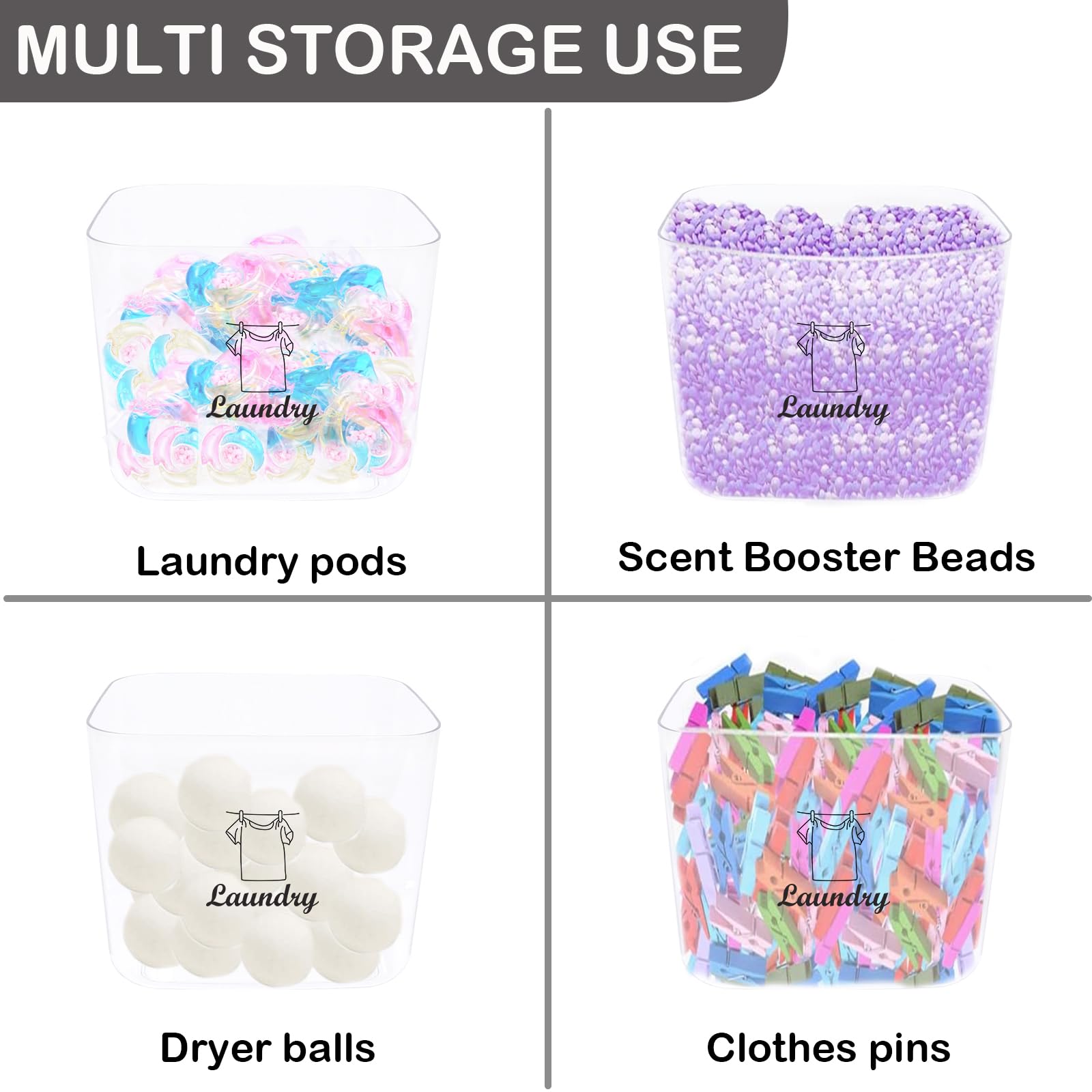 Xbopetda Laundry Pods Container and Dryer Sheet Holder for Laundry Room Organization and Storage, Acrylic Laundry Powder Detergent Dispenser, Clear Dryer Sheets Container, Bamboo Sealing Lid and Scoop