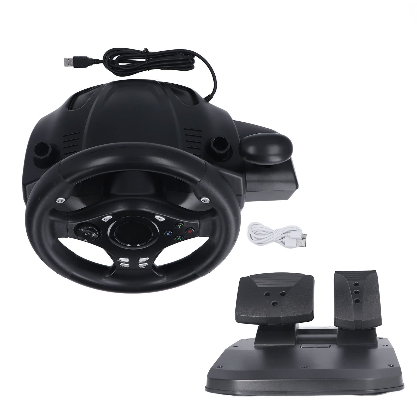 Asixxsix Racing Gaming Steering Wheel, 7 in 1 Universal USB Car Sim 270 Degrees Driving Simulator Steering Wheel with Linear Pedals Dual Mode Drive Pc Steering Wheel for Ps3 Ps4 Xbox One Switch