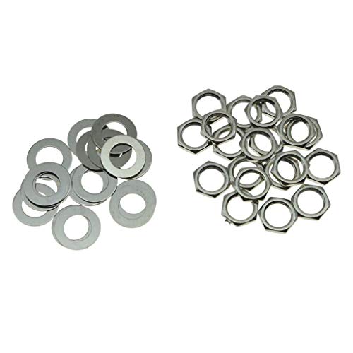 KAISH 20pcs USA thead Guitar Input Output Jack Socket Nut and Washer Guitar Jack Nuts for Switchcraft Sockets Nickel