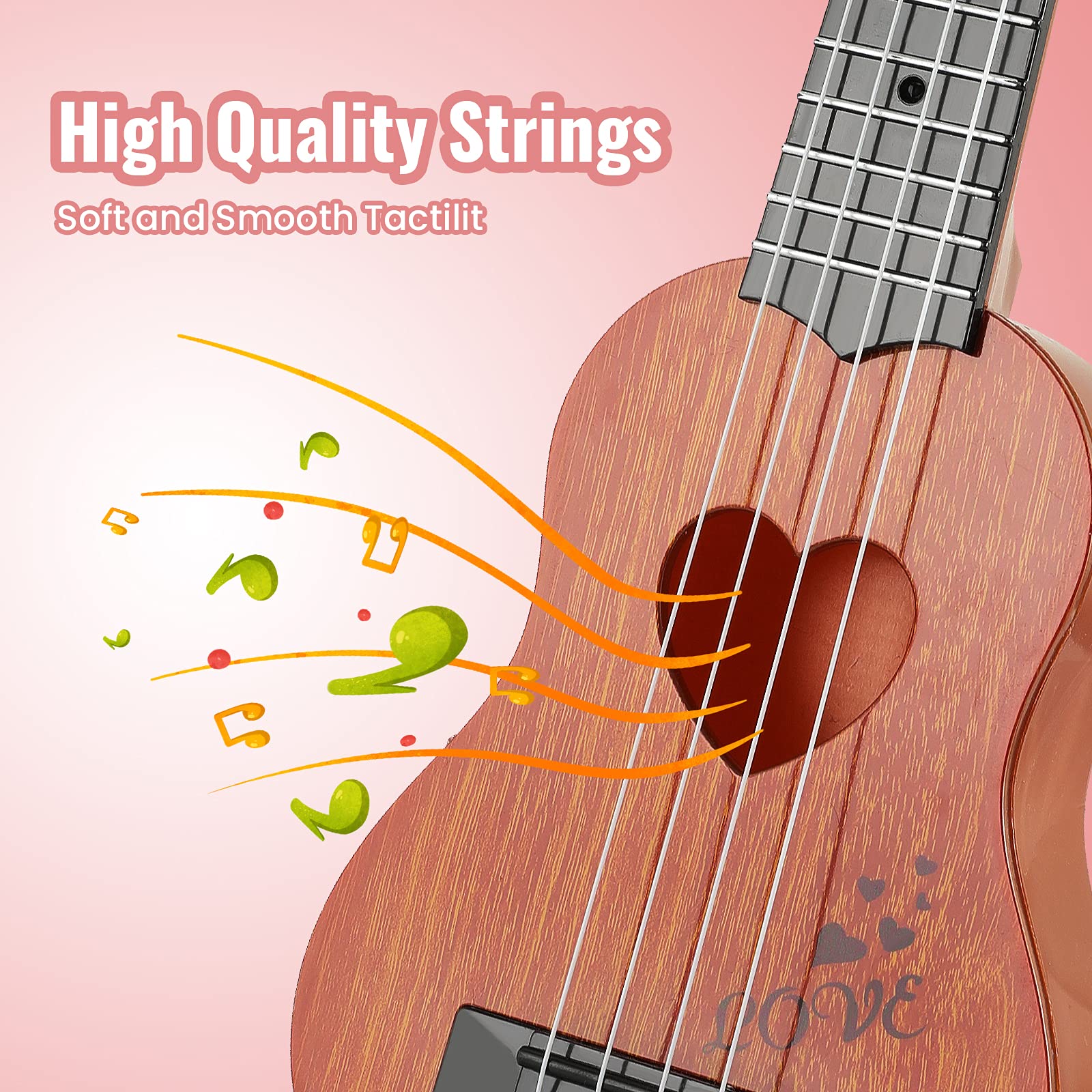 Kids Toy Guitar, Ukulele Beginner Musical Instrument, Easy to Hold 17 inches with 4 Adjustable Strings Mini Guitar for Skill Improving Early Educational Pre School Children Toddler