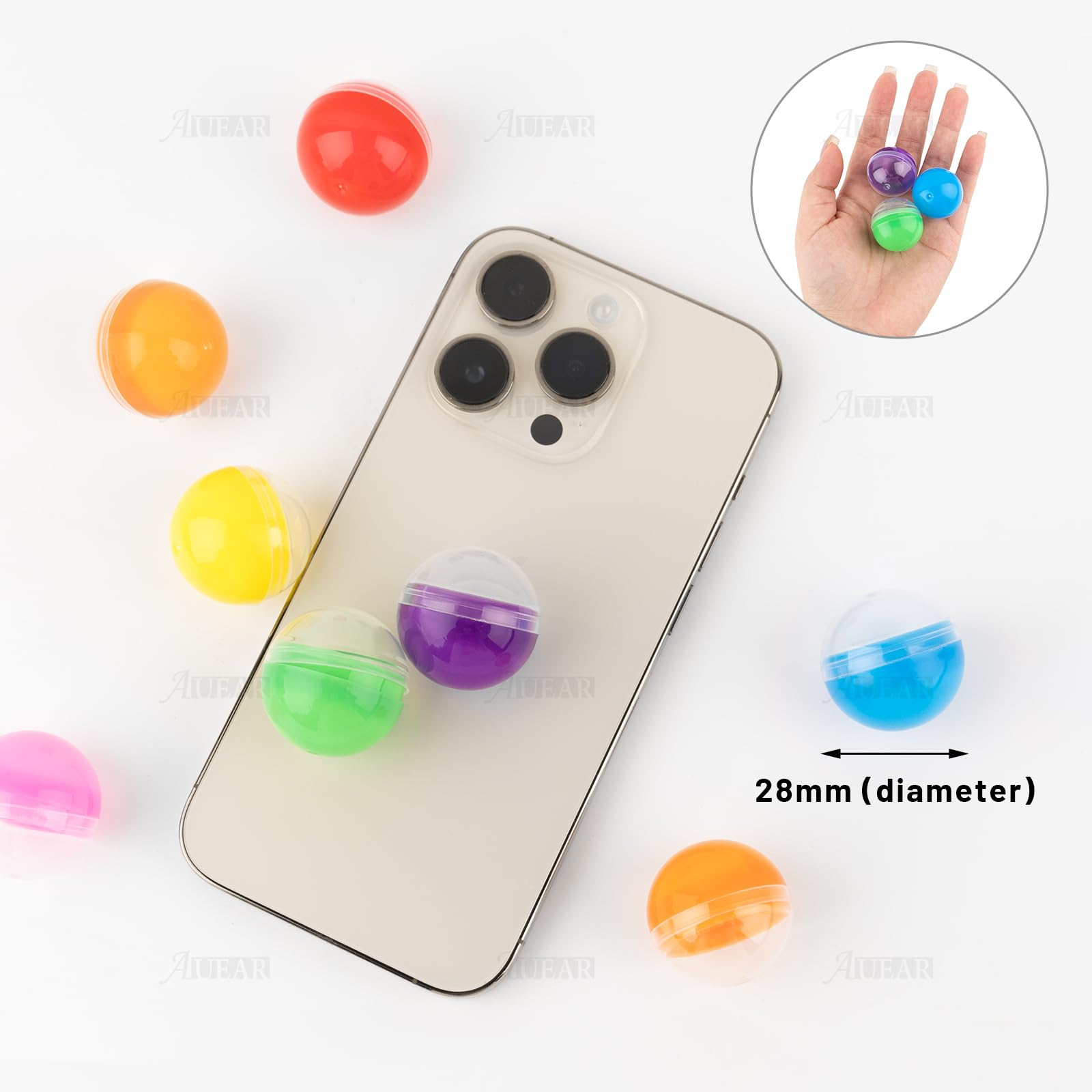AUEAR, Colorful Small Round Capsules 1.1 Inch Vending Machine Capsules Empty Plastic Gumball Machine Containers for Party Favor Prize (50 Packs)