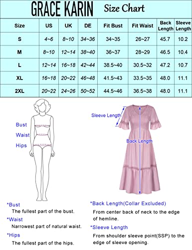 GRACE KARIN Women's V Neck Short Bell Sleeve Smocked Tiered Dress Elastic Waist Lace Patchwork Ruffle Dress White XL