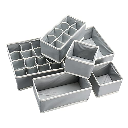 Patioer 12 Pack Underwear Drawer Organizer Dividers Foldable Drawer Organizer For Clothes Cloth Storage Box Closet Dresser Organizer Cube Fabric Containers Basket Bins for Underwear Bras Socks, Gray