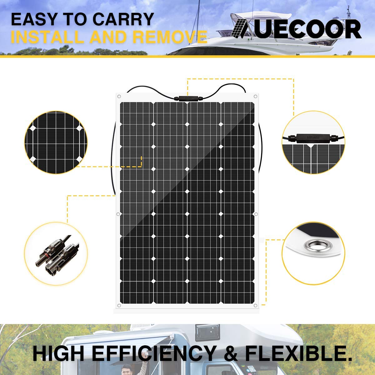 AUECOOR Solar Wind Hybrid System: 400W Wind Turbine Generator+ 120W Flexible Monocrystalline Solar Panel for Off Grid 12V Battery Charging
