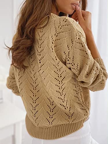 CUPSHE Women's V-Neck Long Sleeve Knit Sweater Dropped Shoulders Pullover with Ribbed Trim, Brown L