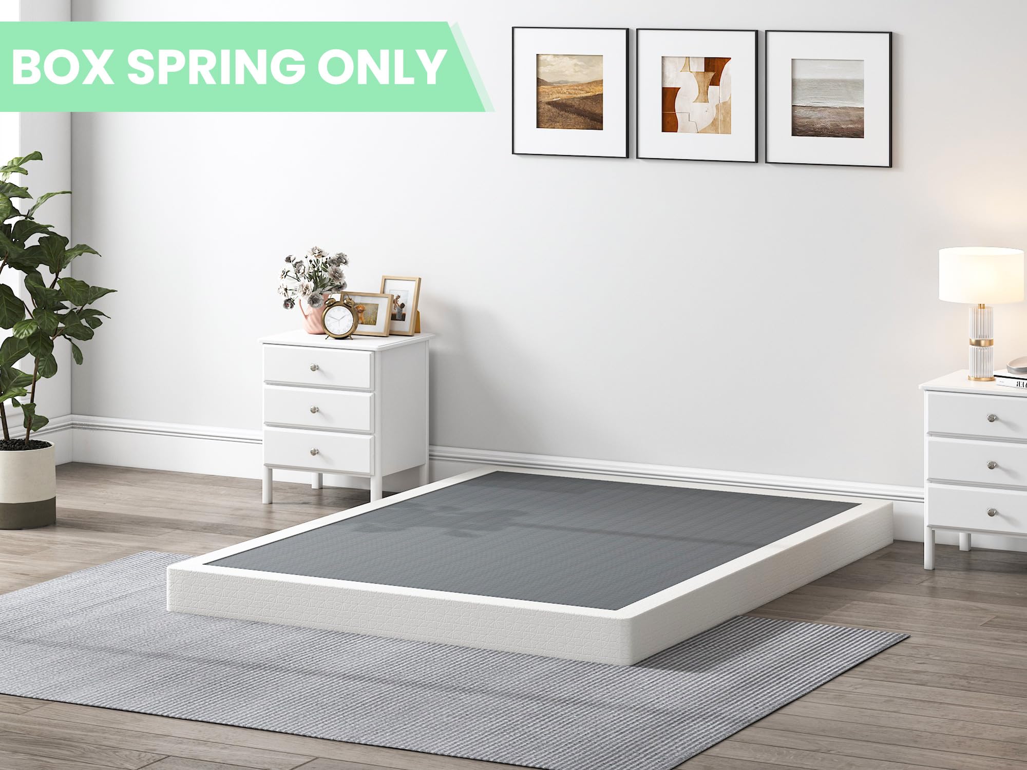 QEROMY Queen Box Spring - 5 Inch Low Profile Box Spring for Queen Bed, Sturdy Metal Frame Mattress Foundation, Easy Assembly, Quiet & Noise-Free