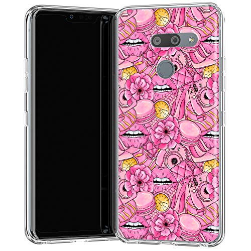 Loraw Slim TPU Phone Case Compatible with LG Velvet V60 V50 ThinQ 5G V40 V35 V30 Plus G7 G6 Soft Fashion Flexible Pink Silicone Glam Lightweight Cover Clear Lips Protective Girly Stylish Macaroon