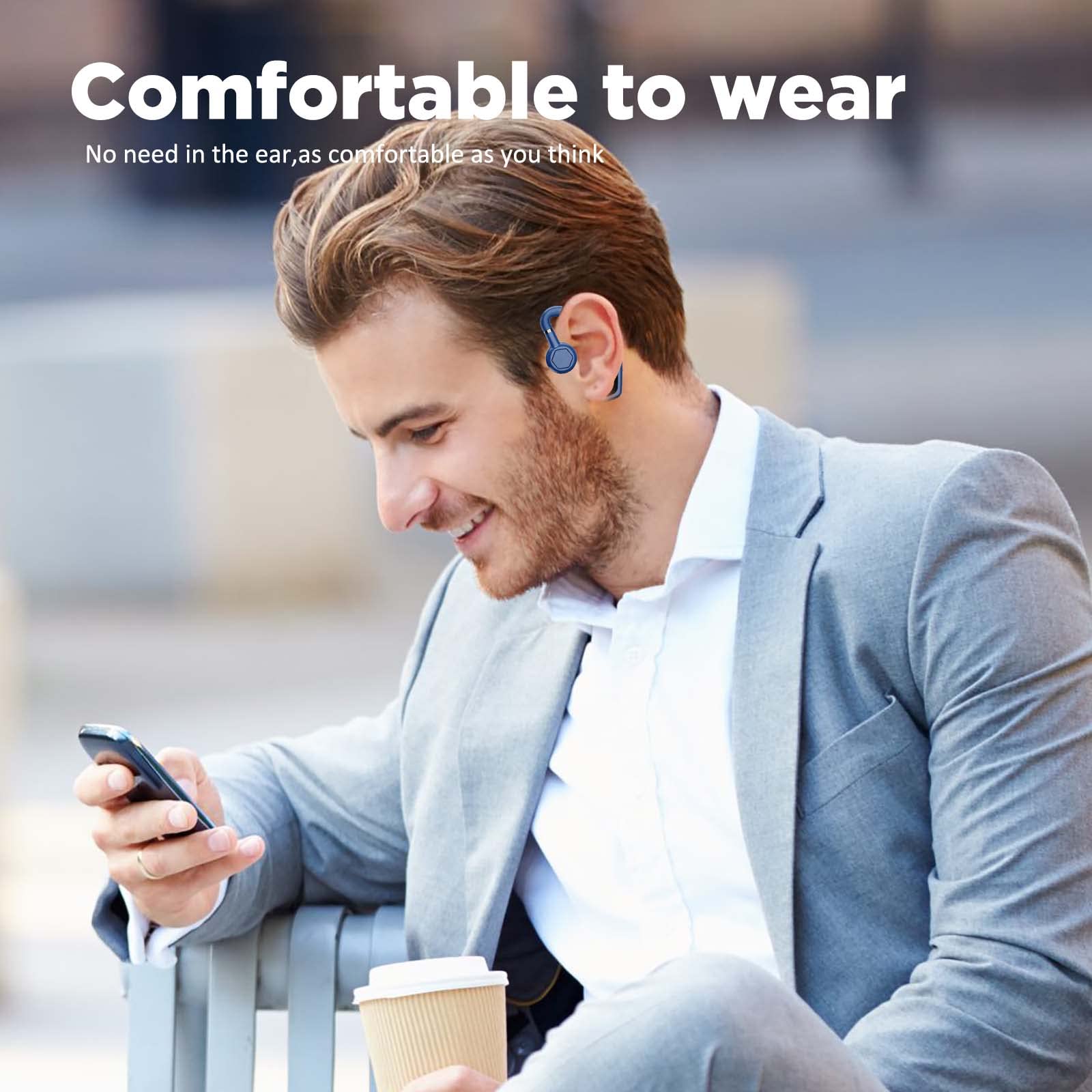 bone conduction headphone bluetooth earpiece for cell phone with microphone open ear bone consuction headphones with IPX5 waterproof bluetooth 5.2 wireless single ear headphone long battery life