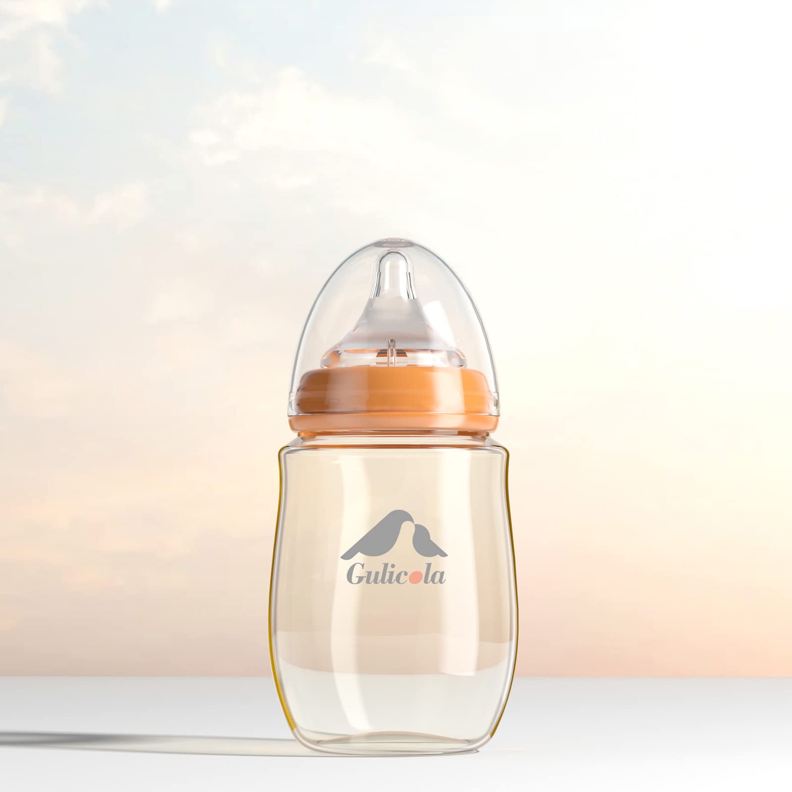 Gulicola PPSU Baby Bottles for Breastfeeding Babies with Storage Cap, Anti-Colic, Medium Flow, 3 Months+, 5 oz, 2 Count (Grey White)