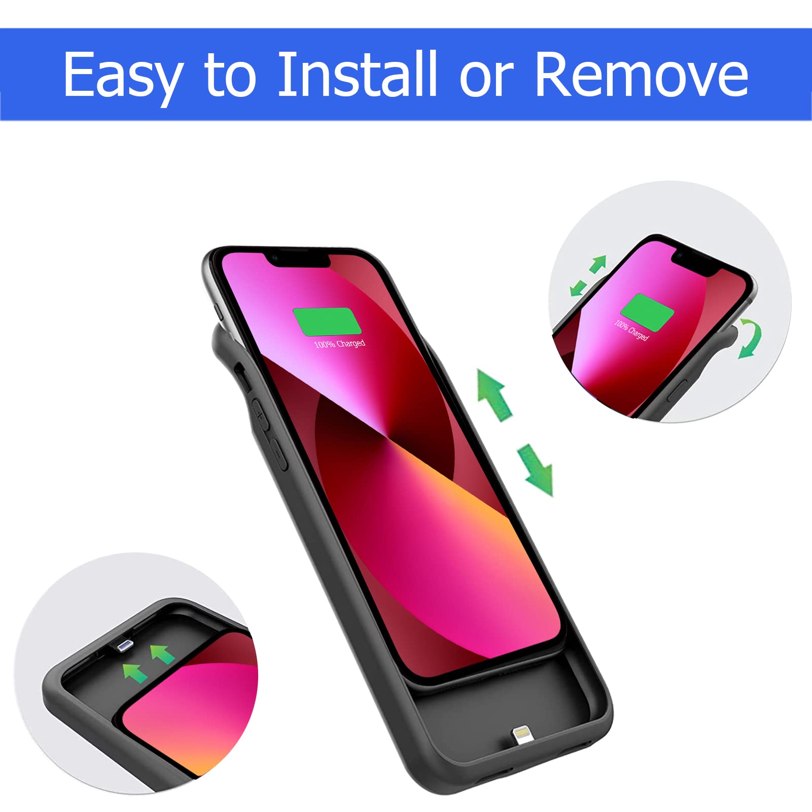 BOVSRT Battery Case for iP20mAh Slim Rechargeable 2ss Charger Case Extended Battery Pack w2lay Wireless Charging Case Compatible for iPh2ack Black