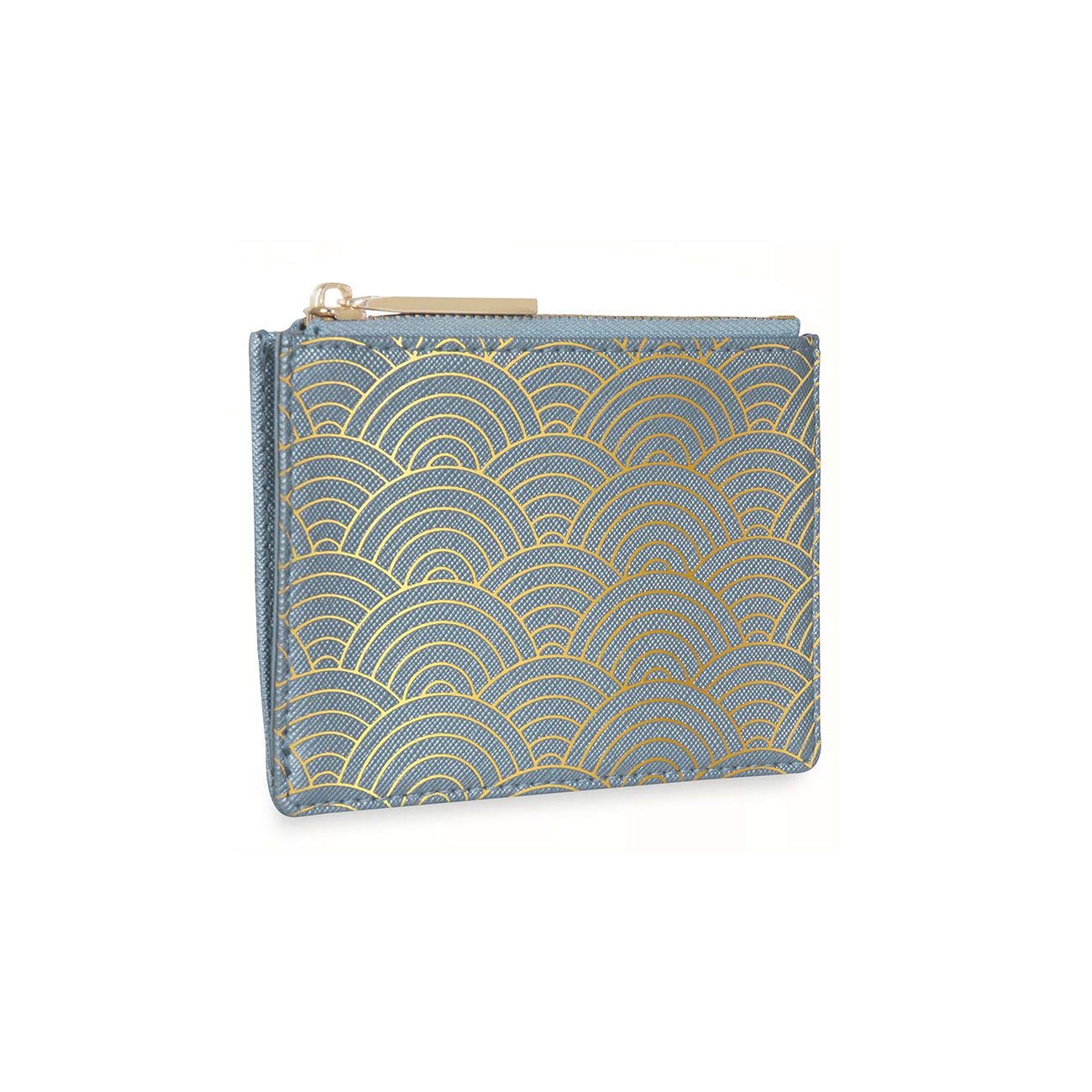 KATIE LOXTON Wave Print on Metallic Blue Womens Small Vegan Leather Zippered Card Holder Wallet