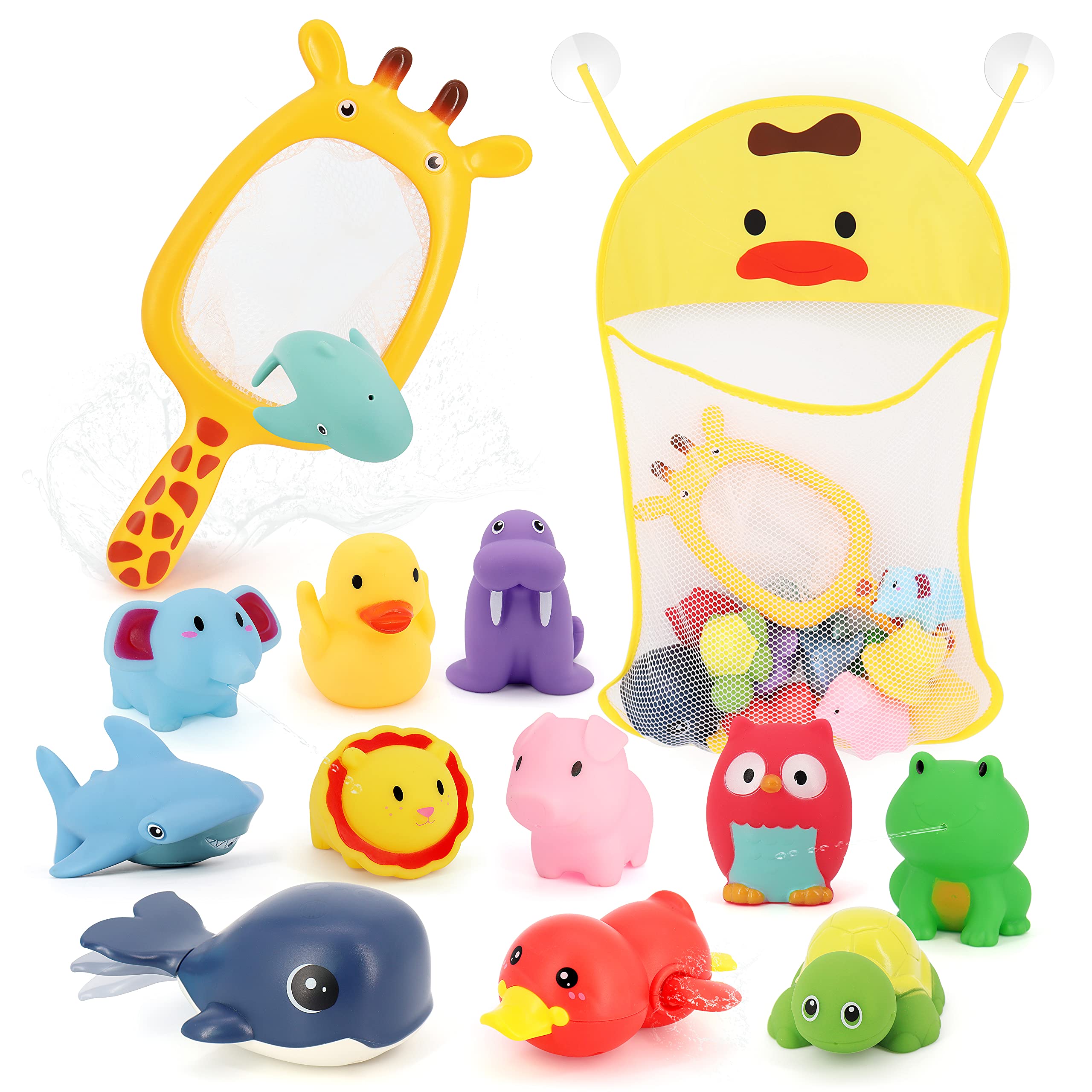 KIMSTONE 13 Pieces Baby Bath Toys with 1 pcs Bath Toy Storage & Organizer Bag for Tub Fishing Game and Pool Toys for Toddlers 1-3