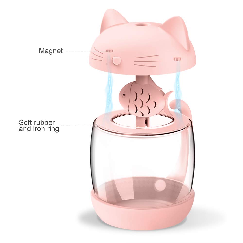 bifine Mini Humidifier for Babies Bedroom, Car and Office, Portable USB Humidifier with Automatic Shut-of and Night（400ML 22dB）lovely Mini Humidifier pink
