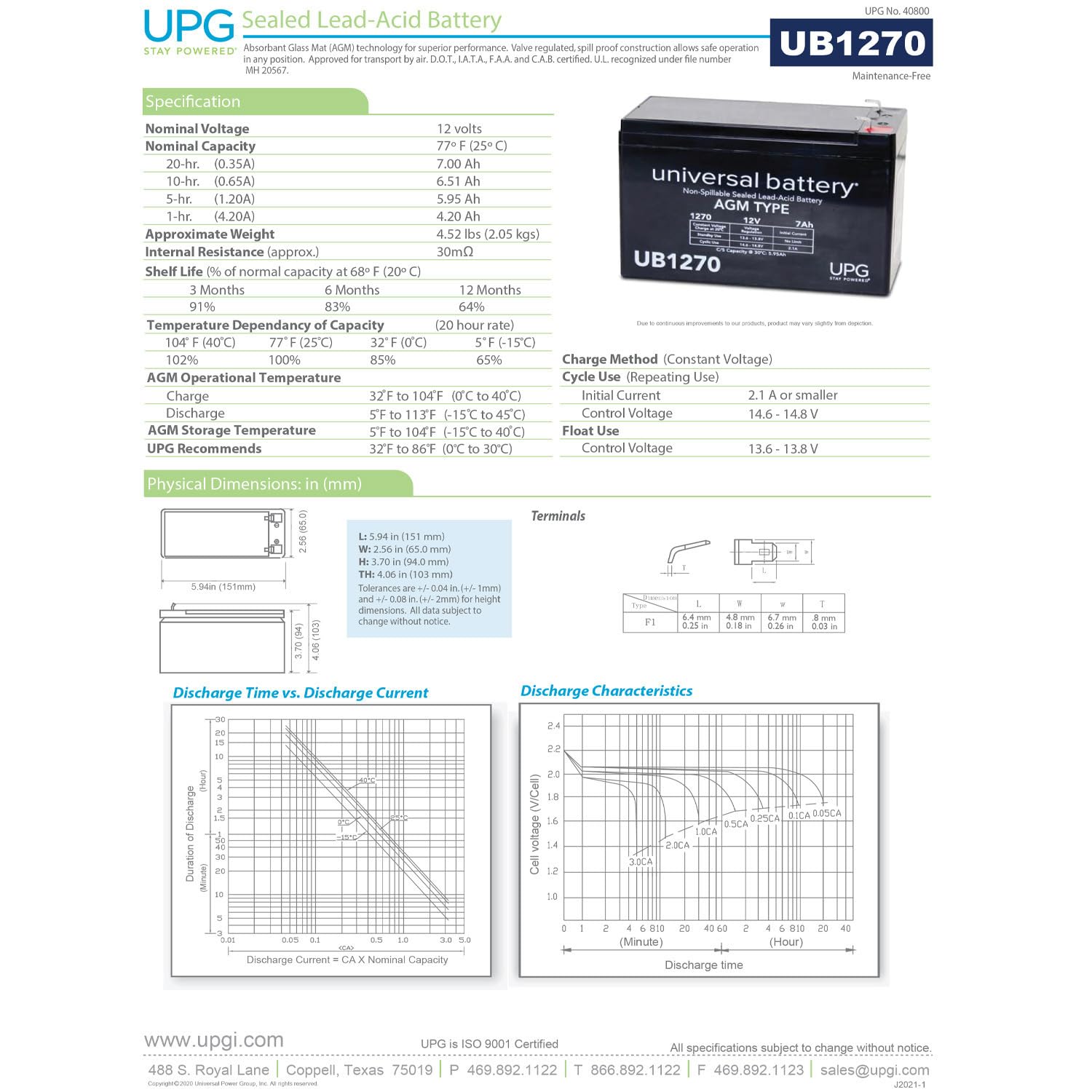 Universal Power Group UPG 12V 7AH Replacement Battery for ADT 477967