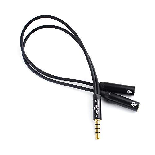 AUFGELD Dual Mic Adapter 3.5mm Jack Headset Splitter 4 Pole Male to 2 Dual Female Lavalier Lapel Microphone Compatible with iPhone iPod Android Windows Smartphones Headphones (Mic + Audio)