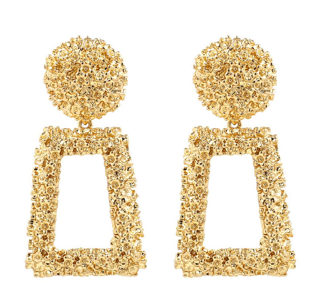 ATIMIGO Gold Statement Drop Earrings Metal Rectangle Geometric Dangle Earrings for Women