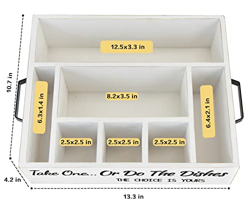 Kitchen Countertop Paper Plate Holders Utensil Caddy, Wood Utensil Holder Organizer for Plate Cup Fork Knives Spoon Napkin, Silverware Caddy Holder Condiment Caddy Organizer for Party Camping BBQ