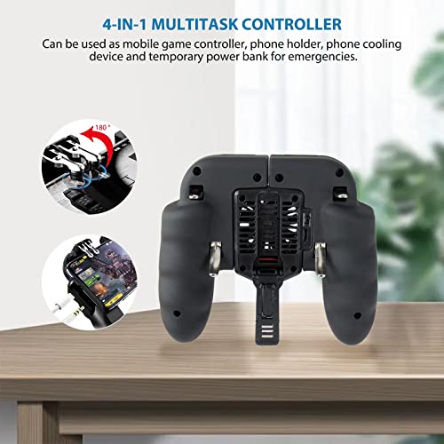 Mobile Game Controller with Cooling Fan/Phone Holder, Phone Gamepad for PUBG/Fortnite/Call of Duty, L1R1 Mobile Triggers for 4.7”-6.5” iOS Android Phones