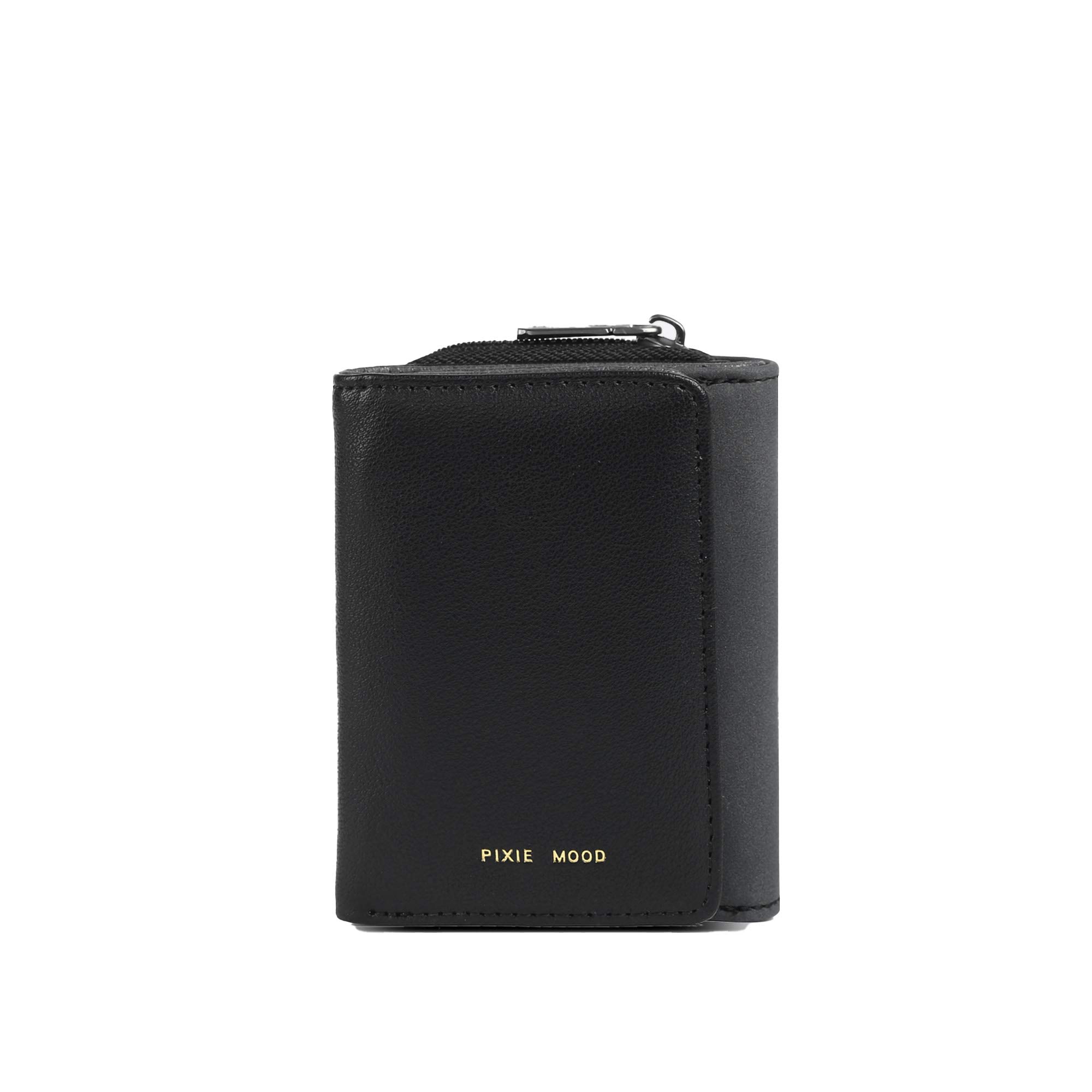 Pixie Mood Candice 4 x 3.25 Vegan Leather Zippered Tri-Fold Wallet, Black