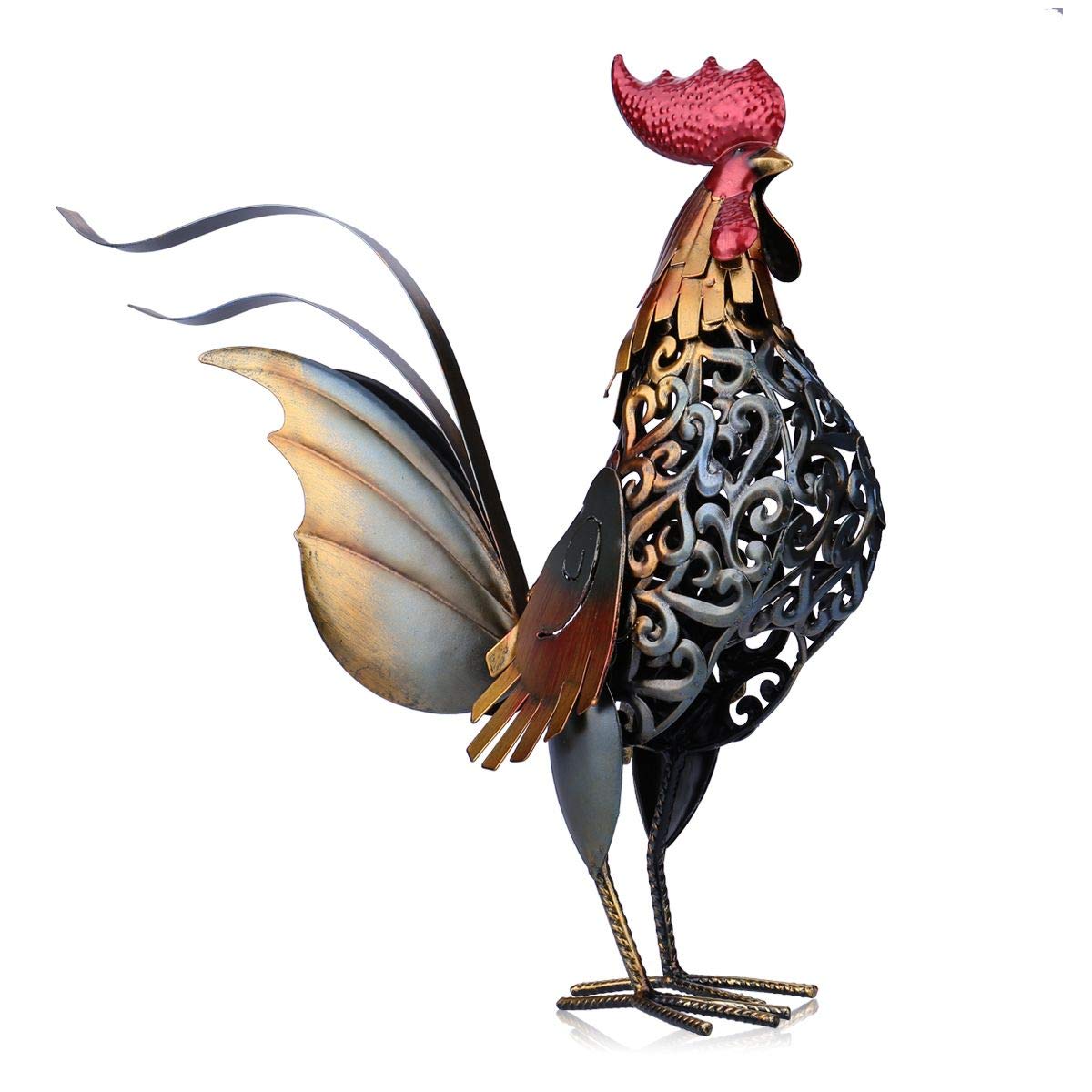 Kavolet Metal Rooster Garden Statue, Rooster Sculpture Decor, Iron Chicken Carved Sculpture Lawn Ornament, for Patio, Backyard, Kitchen, Home Decoration
